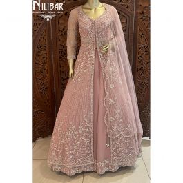 Baby Pink Net Cape style Heavy Lehenga