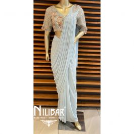 Baby Blue Lycra Drape Saree