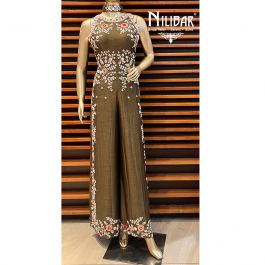 Olive Silk and Net Jumpsuit