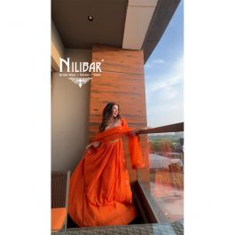 Neha Bhandari in Our Orange Silk Anarkali Suit